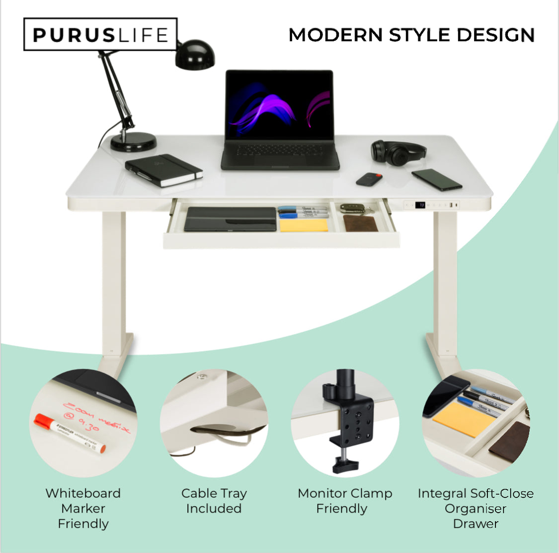 Glass E-Desk | Electric Standing Desk | Purus Life